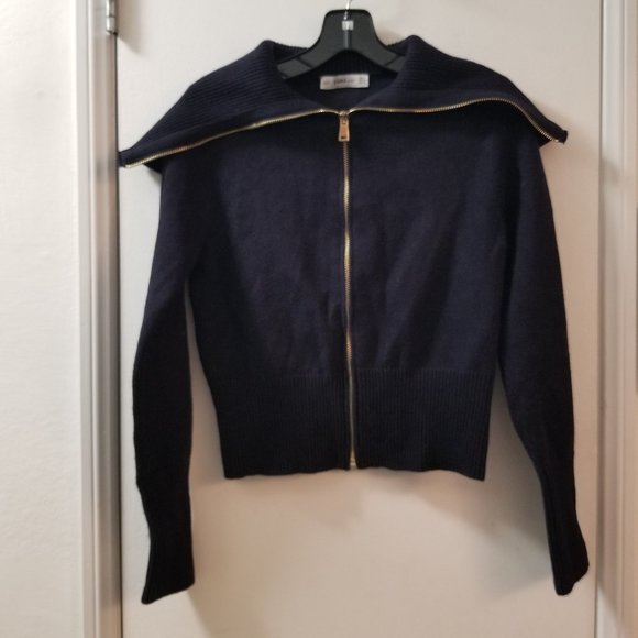Zara | Sweaters | Zara Zip Front Coatigan Long Sleeves Gold Zipper ...